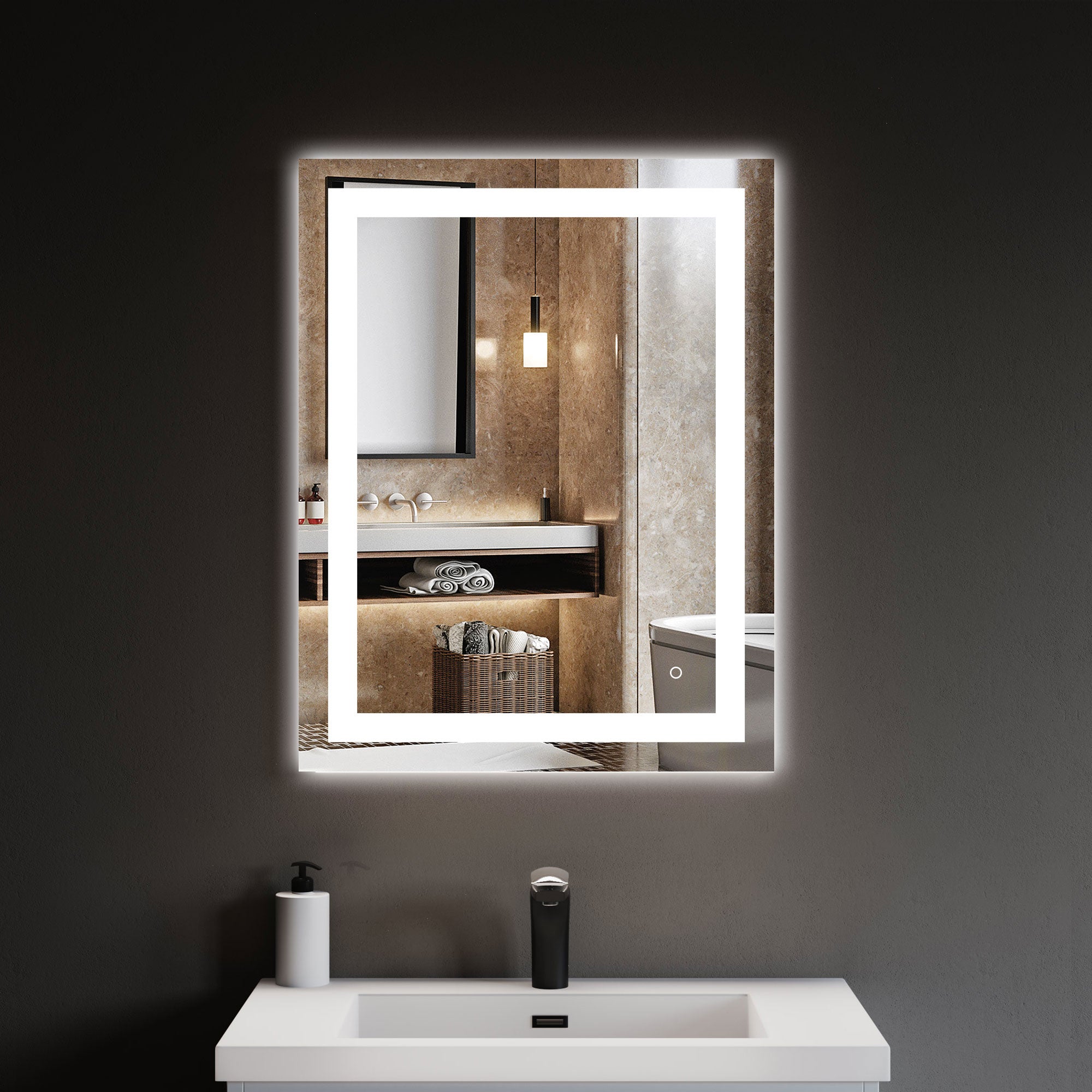 Dowell LED Wall Mirror with Inlaid Light - Touch On/Off, Adjustable Br