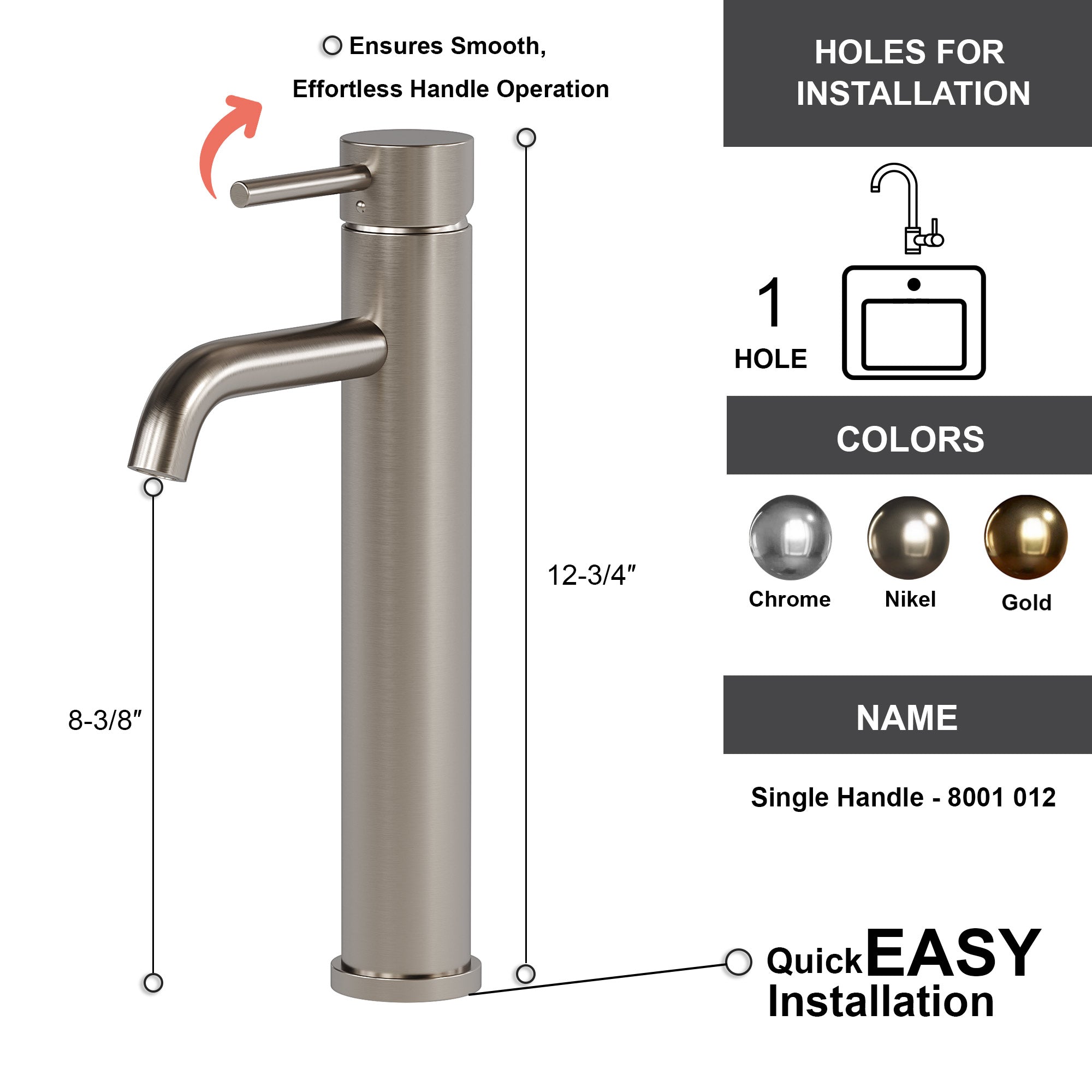 Dowell Vessel Sink Bathroom Faucet - Low Arc, Single Handle, Single Ho